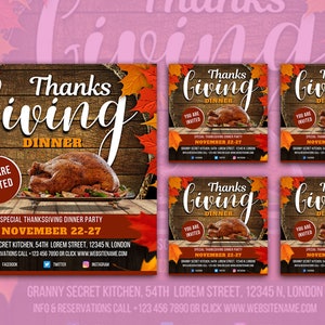 Thanksgiving Card Flyer, Printable Thanksgiving Dinner Invitation ...