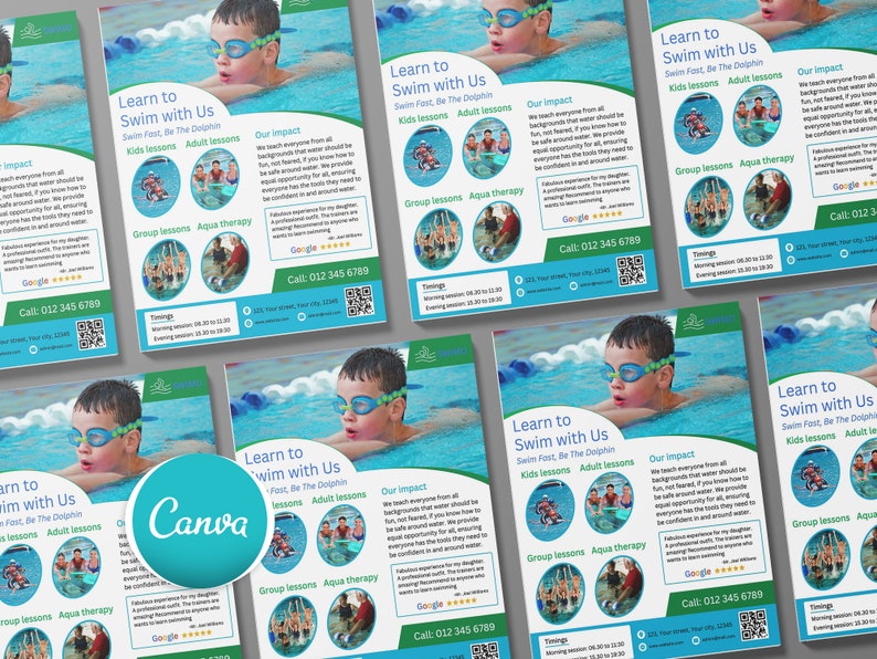 Swimming Lessons Flyer, Editable Flyer , Canva Template, Swimming ...