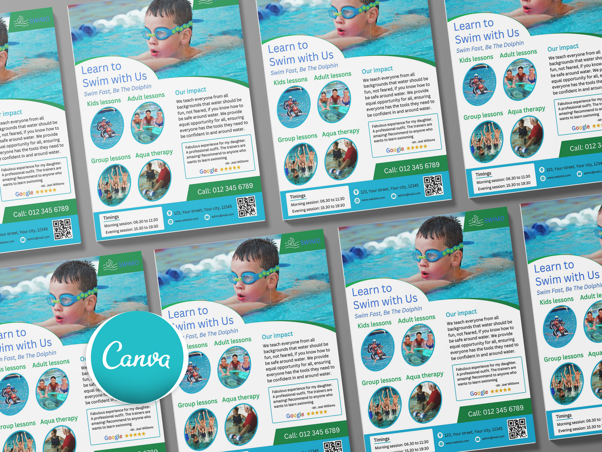 Swimming Lessons Flyer, Editable Flyer , Canva Template, Swimming ...