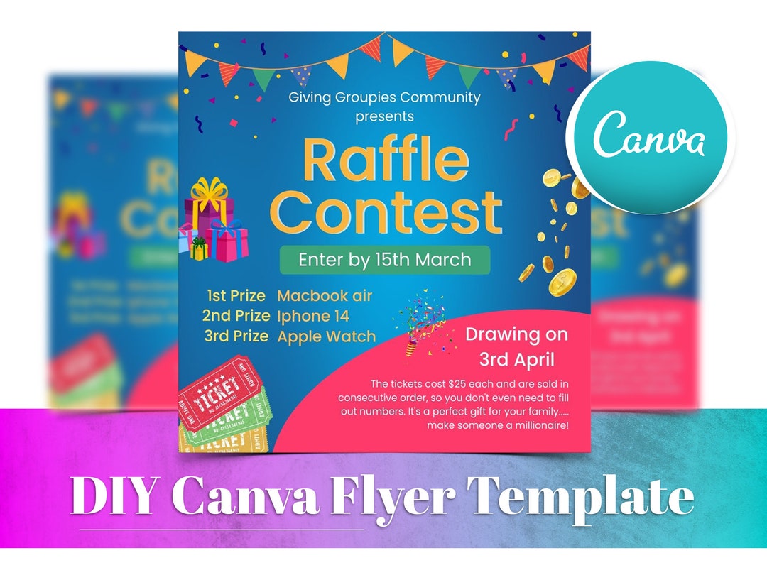 Folleto de rifa, concurso de rifa, diseño de volante editable ...