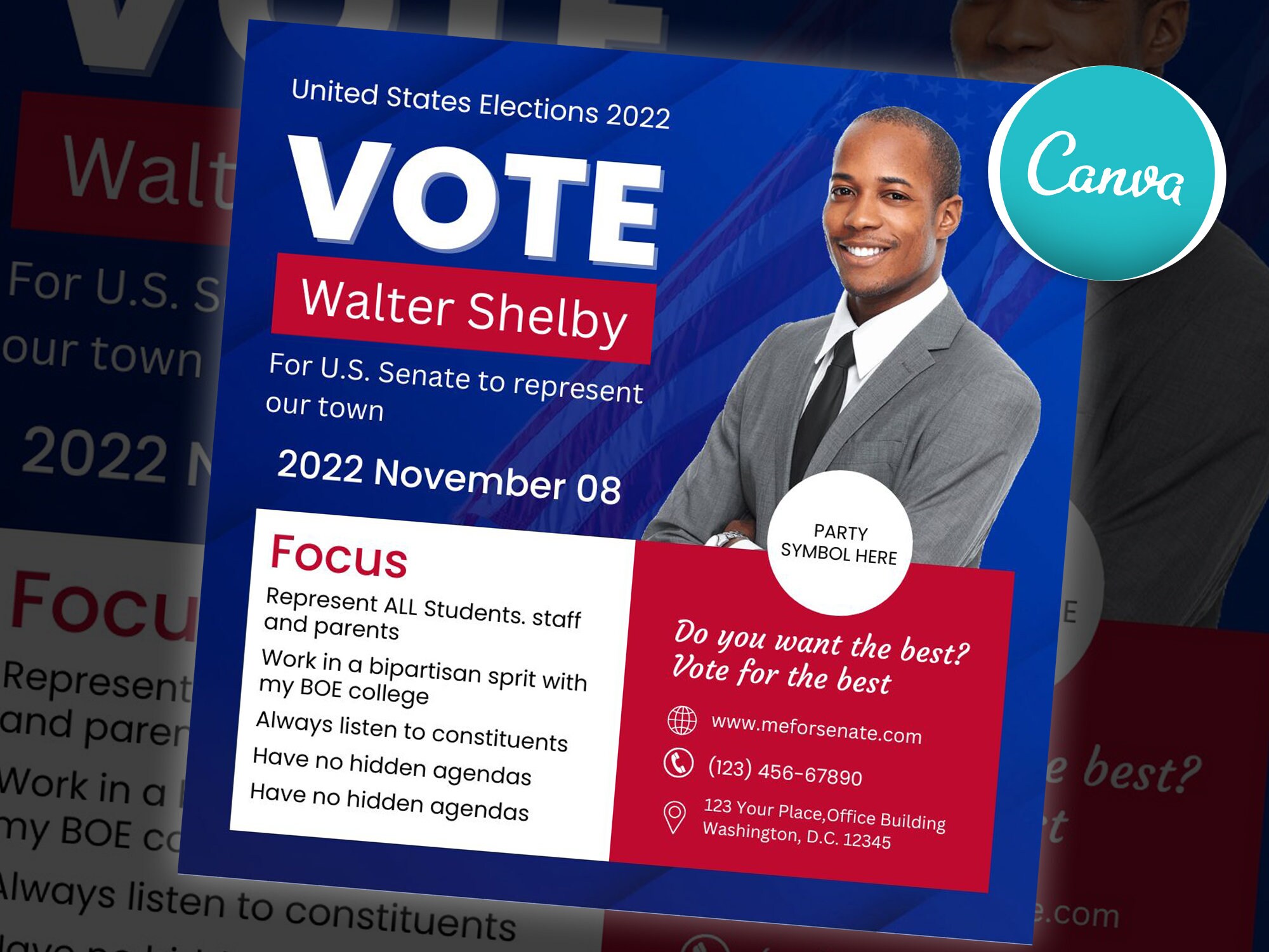 Election Flyer, Printable Election Card Design, DIY Canva Election ...