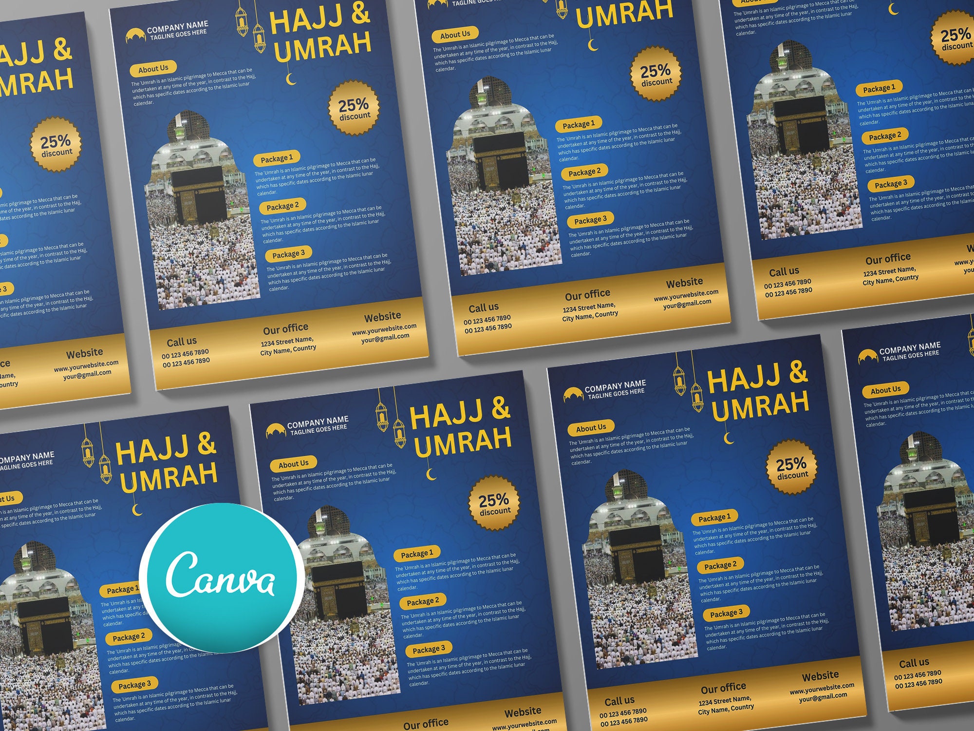 Hajj Flyer, Printable Hajj Umrah Flyer Design, DIY Canva Eid Mubarak ...