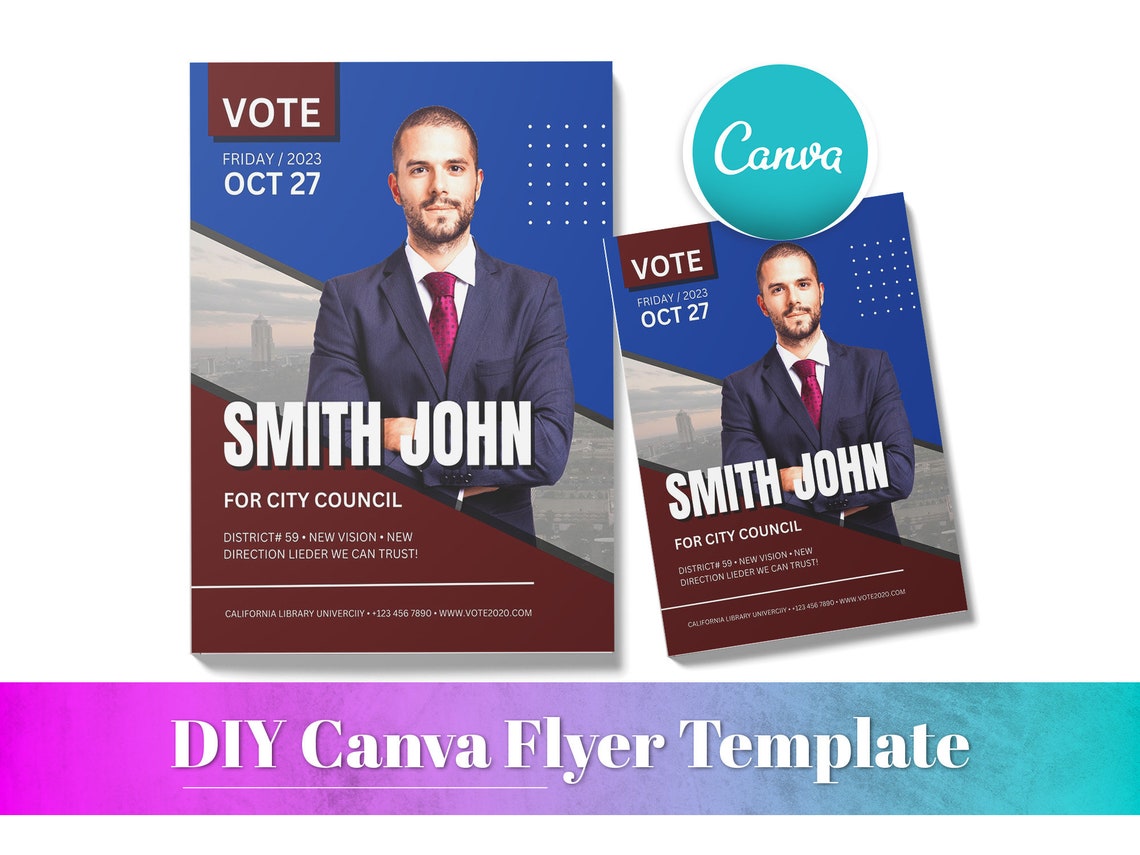 Election Flyer, Printable Election Card Design, DIY Canva Election ...