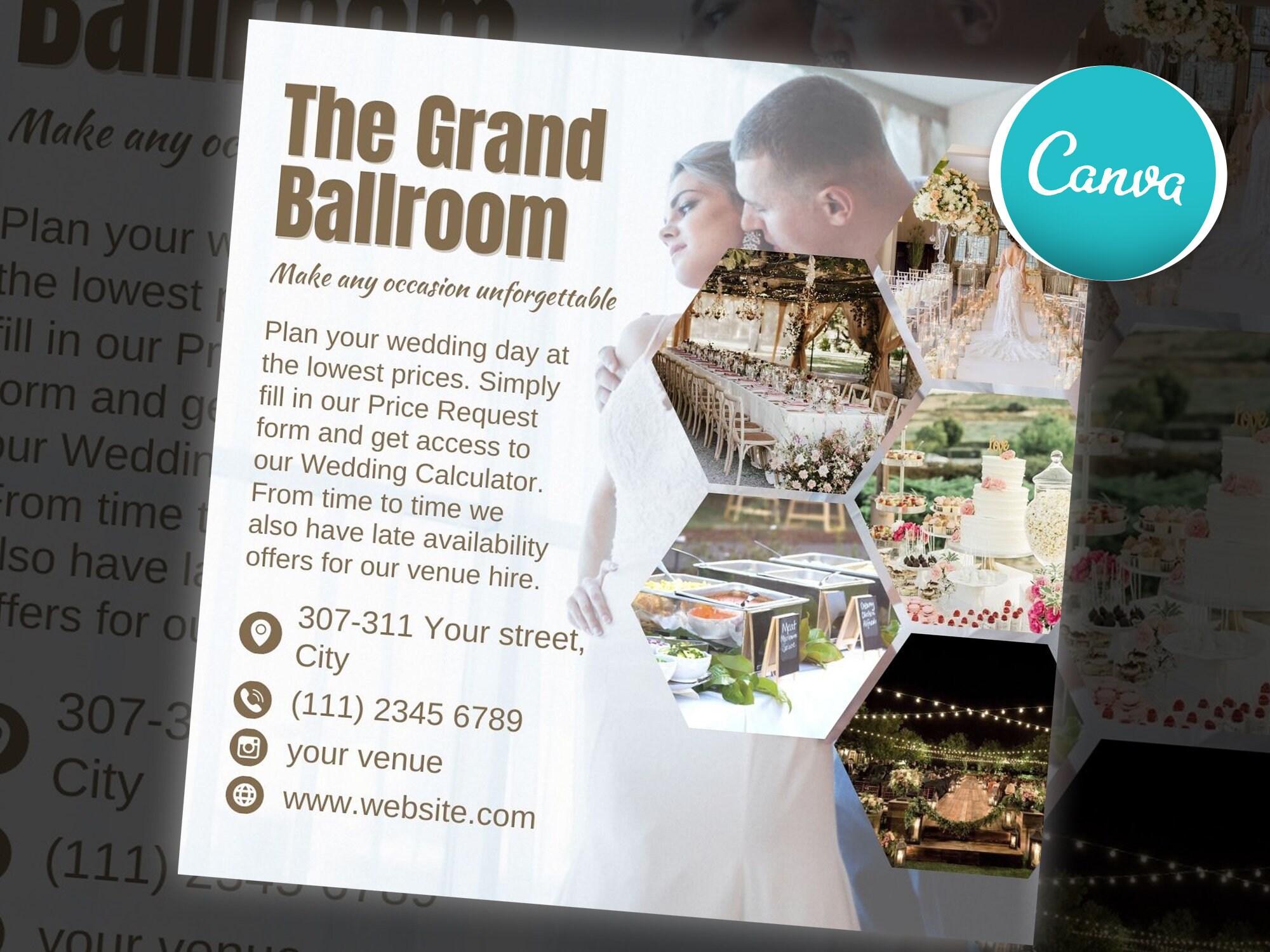 Wedding Venue Flyer, Event Venue, Editable Flyer Design, DIY Canva ...