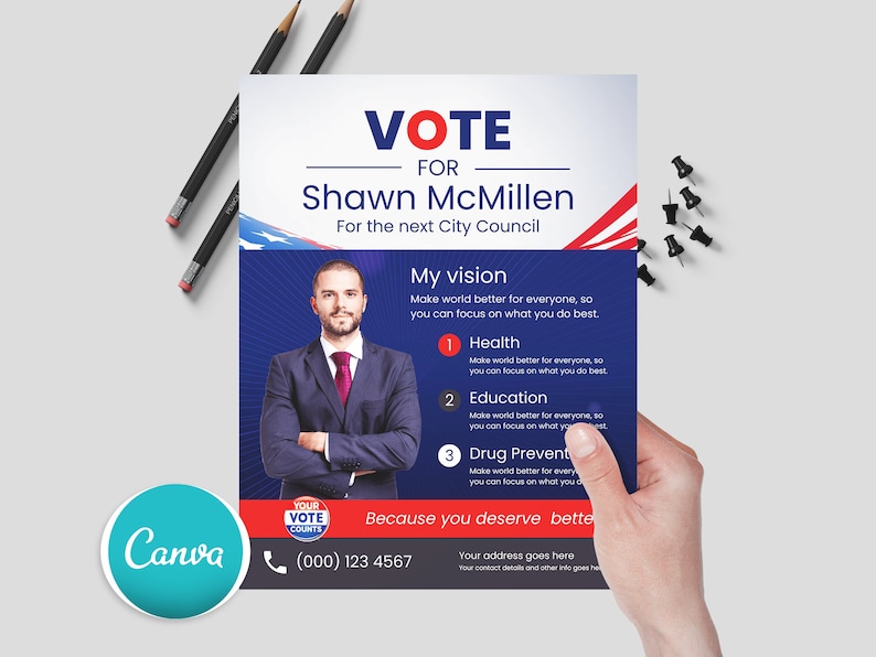 Election Flyer, Printable Election Card Design, DIY Canva Election ...