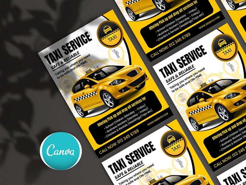 Taxi Service Flyer, Cab Service Flyer, DIY Canva Taxicab Service Poster ...