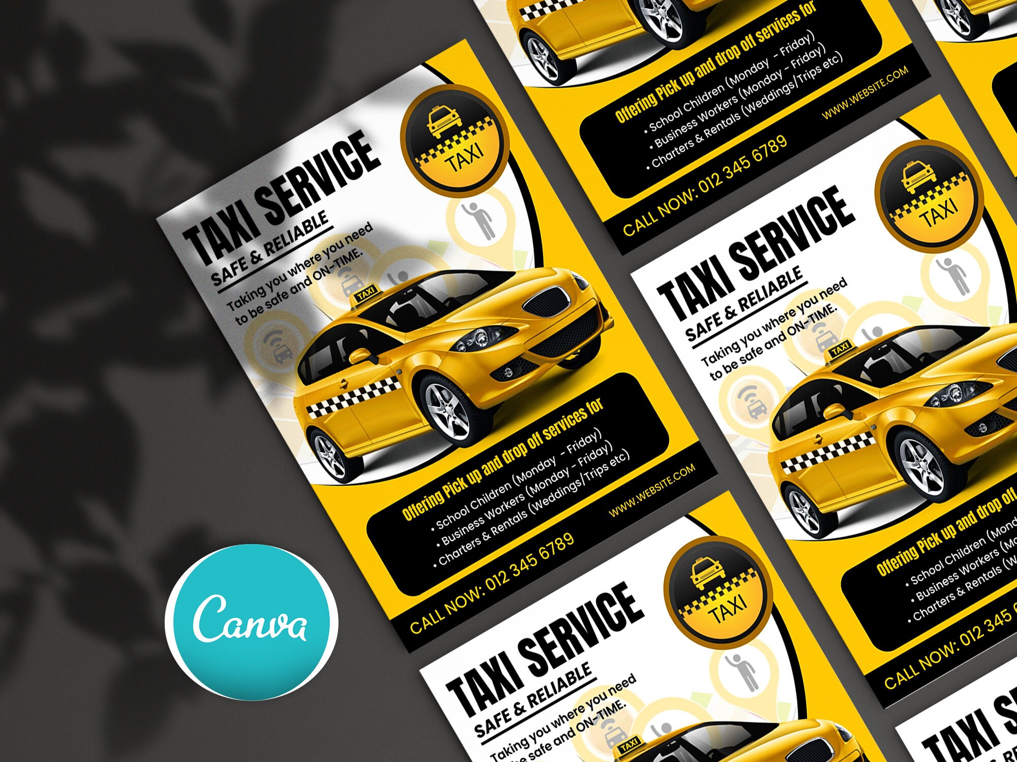 Taxi Service Flyer, Cab Service Flyer, DIY Canva Taxicab Service Poster ...