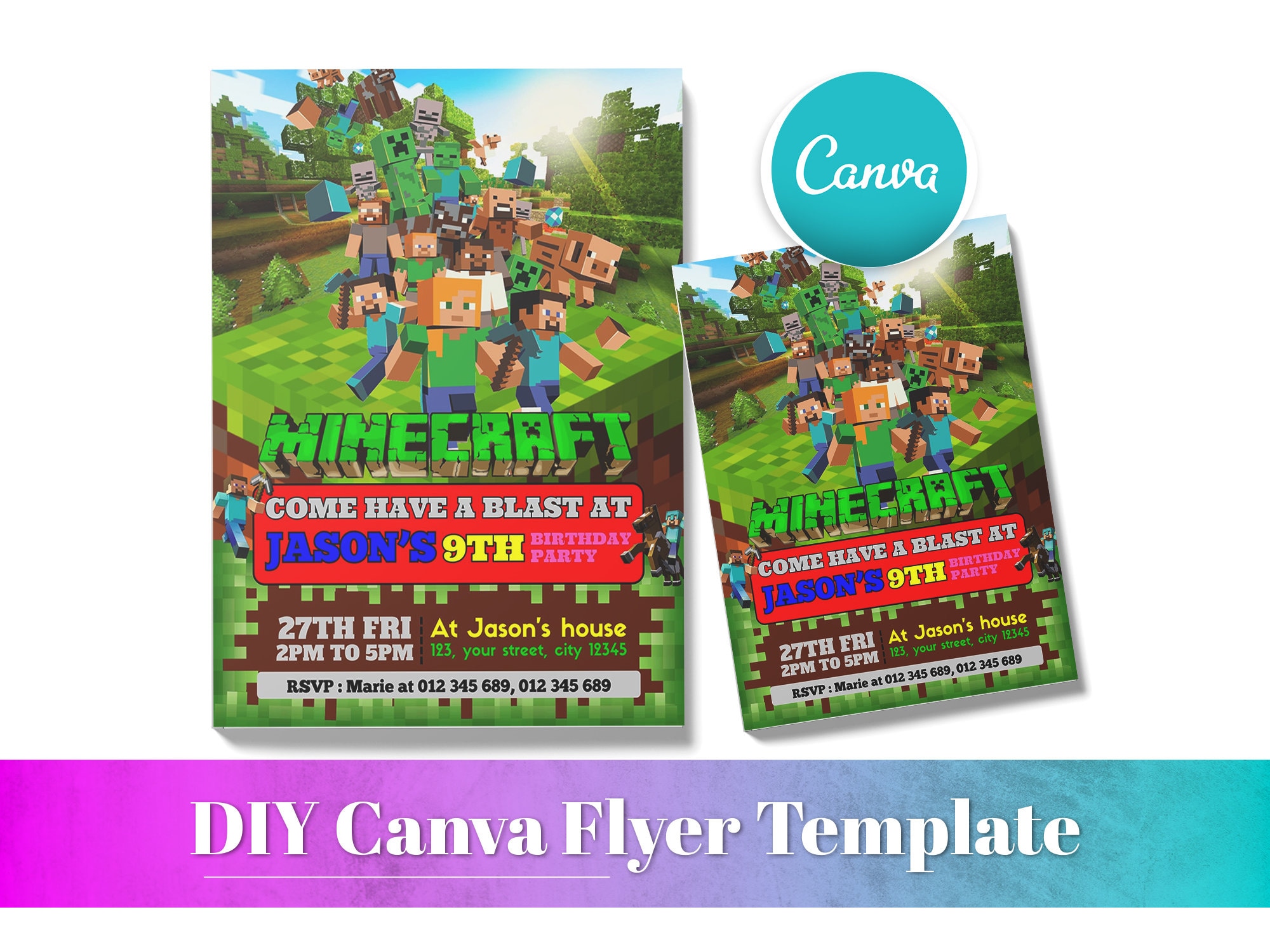 Minecraft Birthday Invitation DIY Canva Birthday Invitation - Etsy
