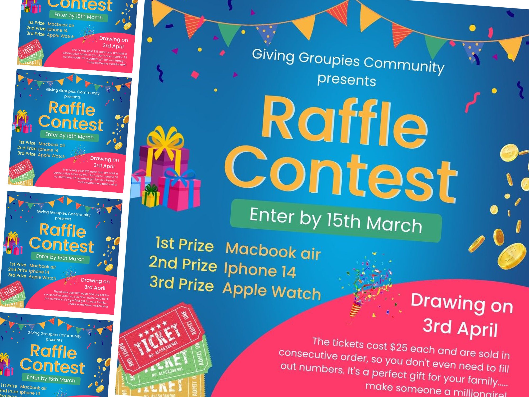 Folleto de rifa, concurso de rifa, diseño de volante editable ...