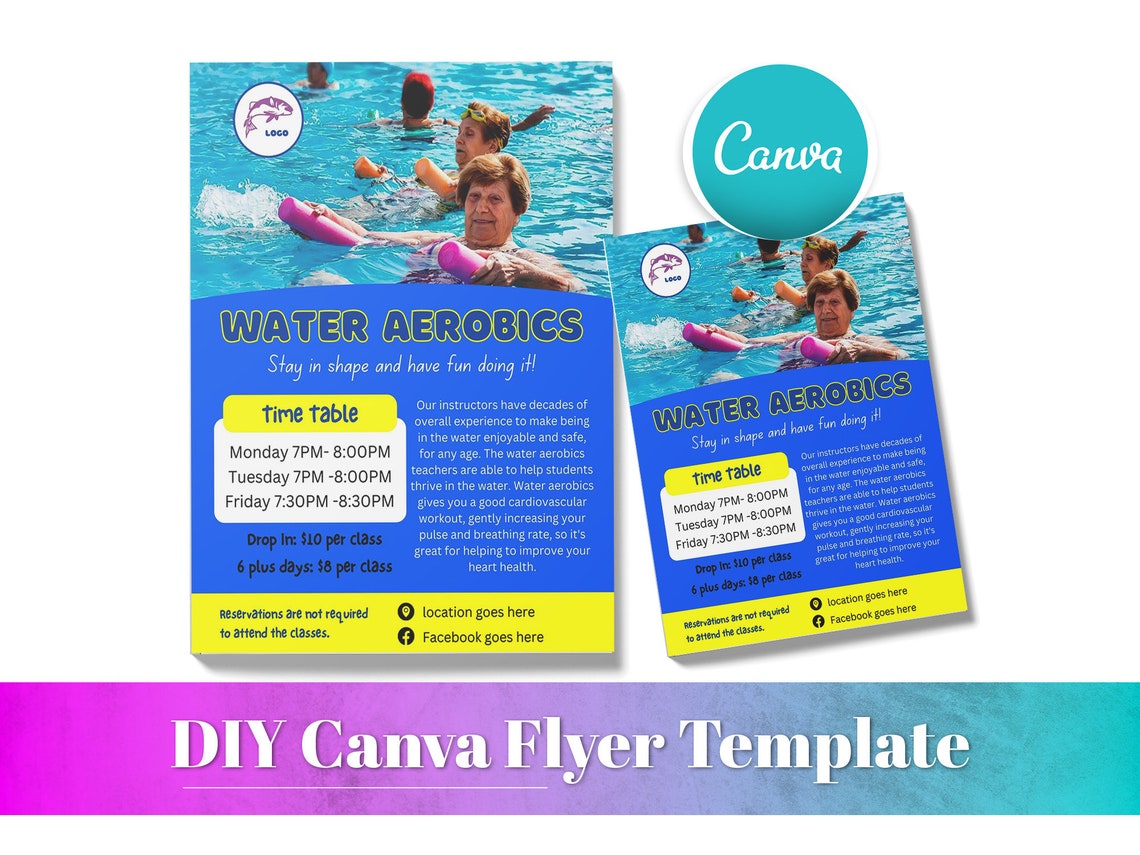Water Aerobics Flyer Editable Flyer DIY Canva Template - Etsy