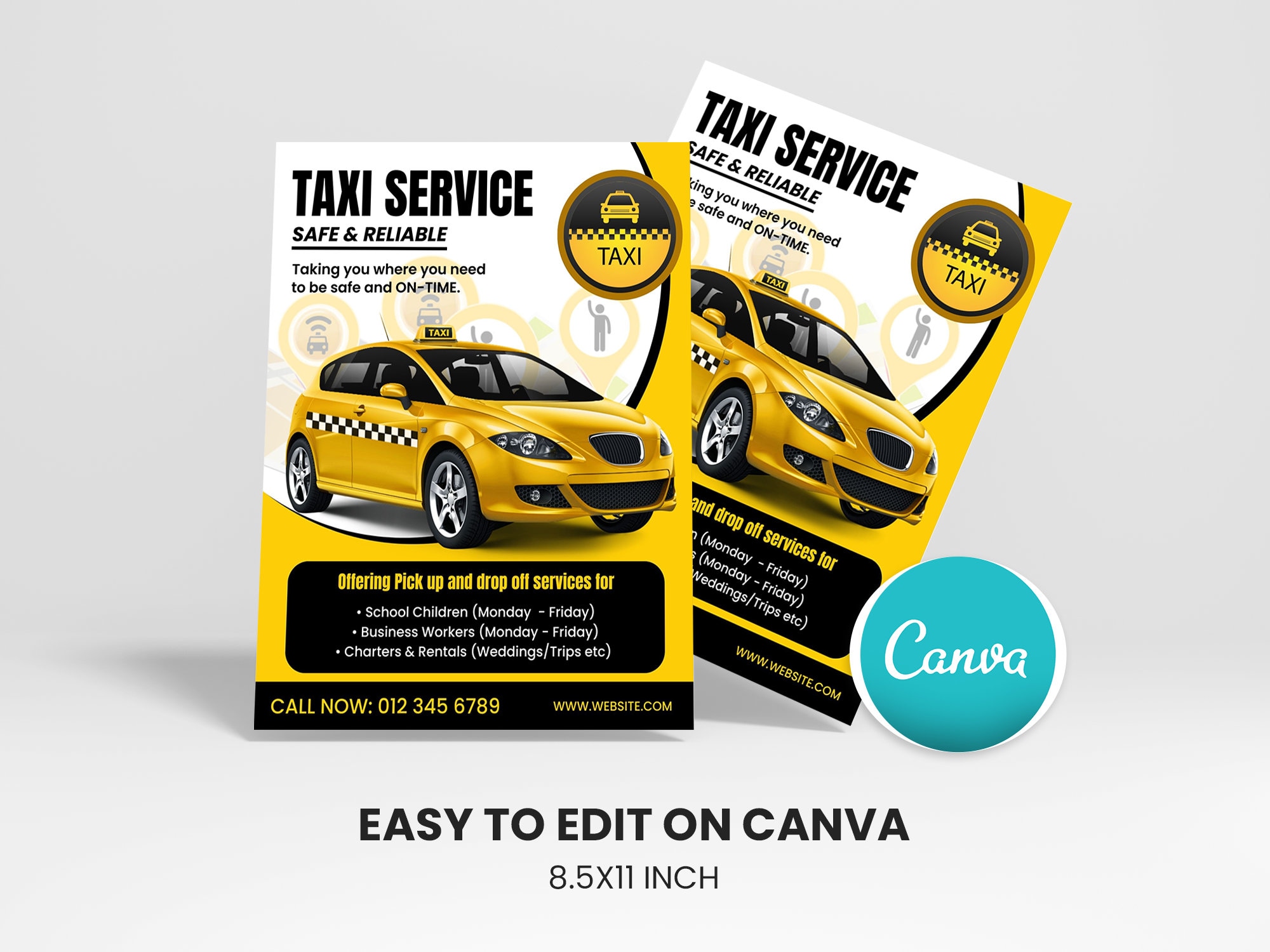 Taxi Service Flyer, Cab Service Flyer, DIY Canva Taxicab Service Poster ...