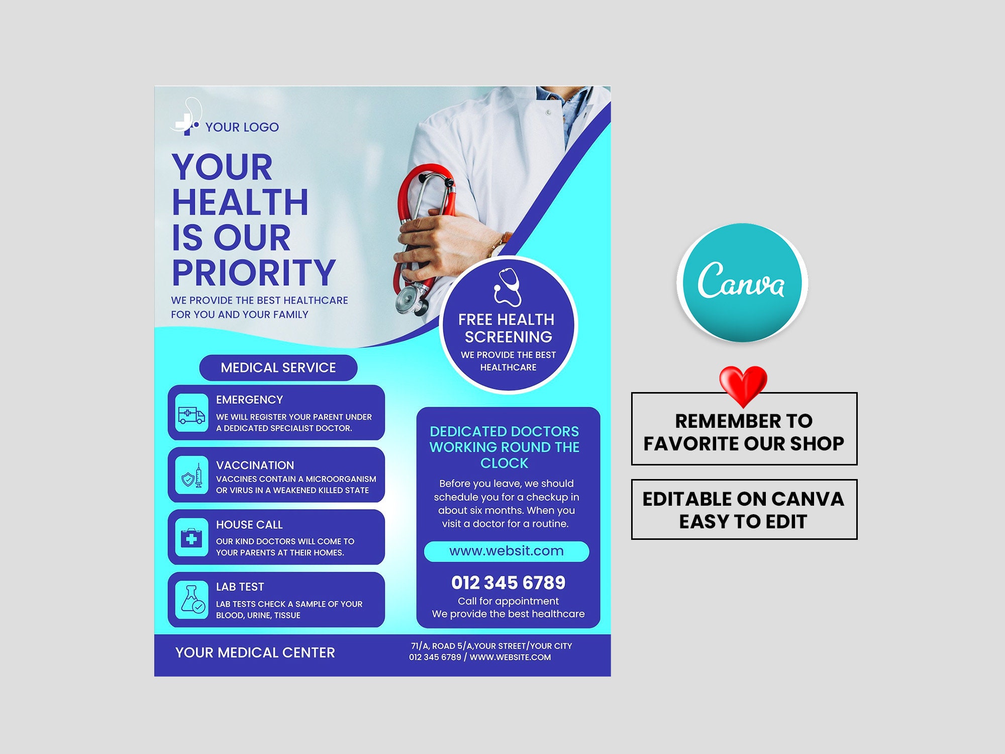 Doctor Flyer, Family Doctor Design, Hospital Flyer, DIY Canva Health ...