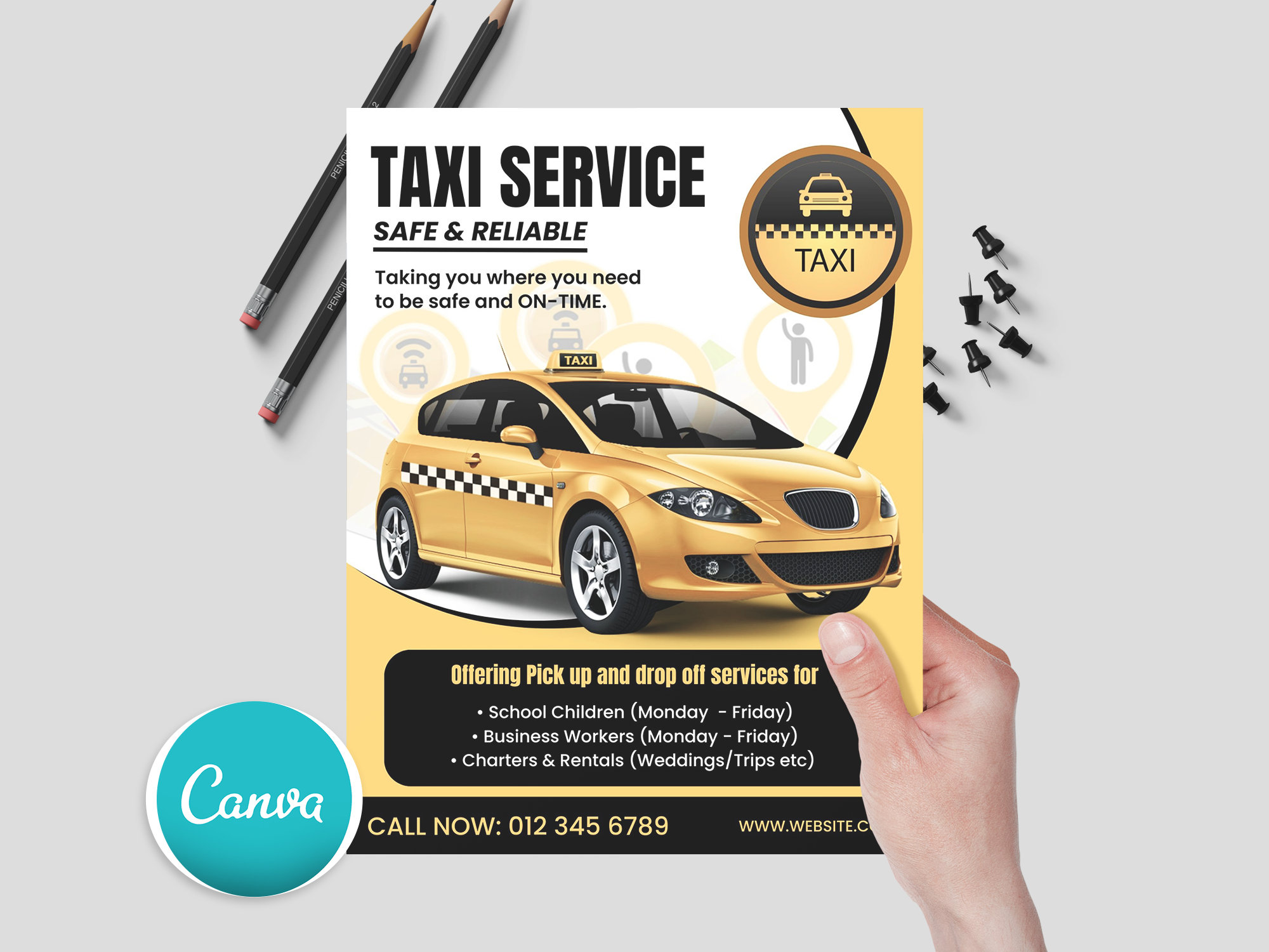 Taxi Service Flyer, Cab Service Flyer, DIY Canva Taxicab Service Poster ...