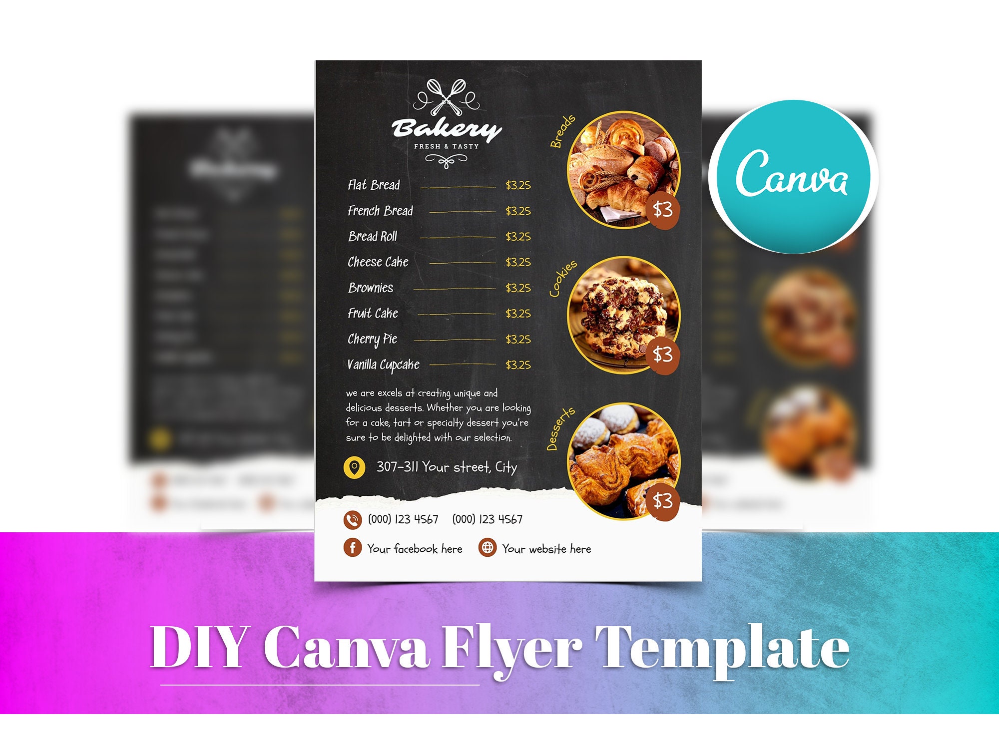 Bake Sale Flyer, Bakery Template, DIY Canva Bakery Price List Poster ...
