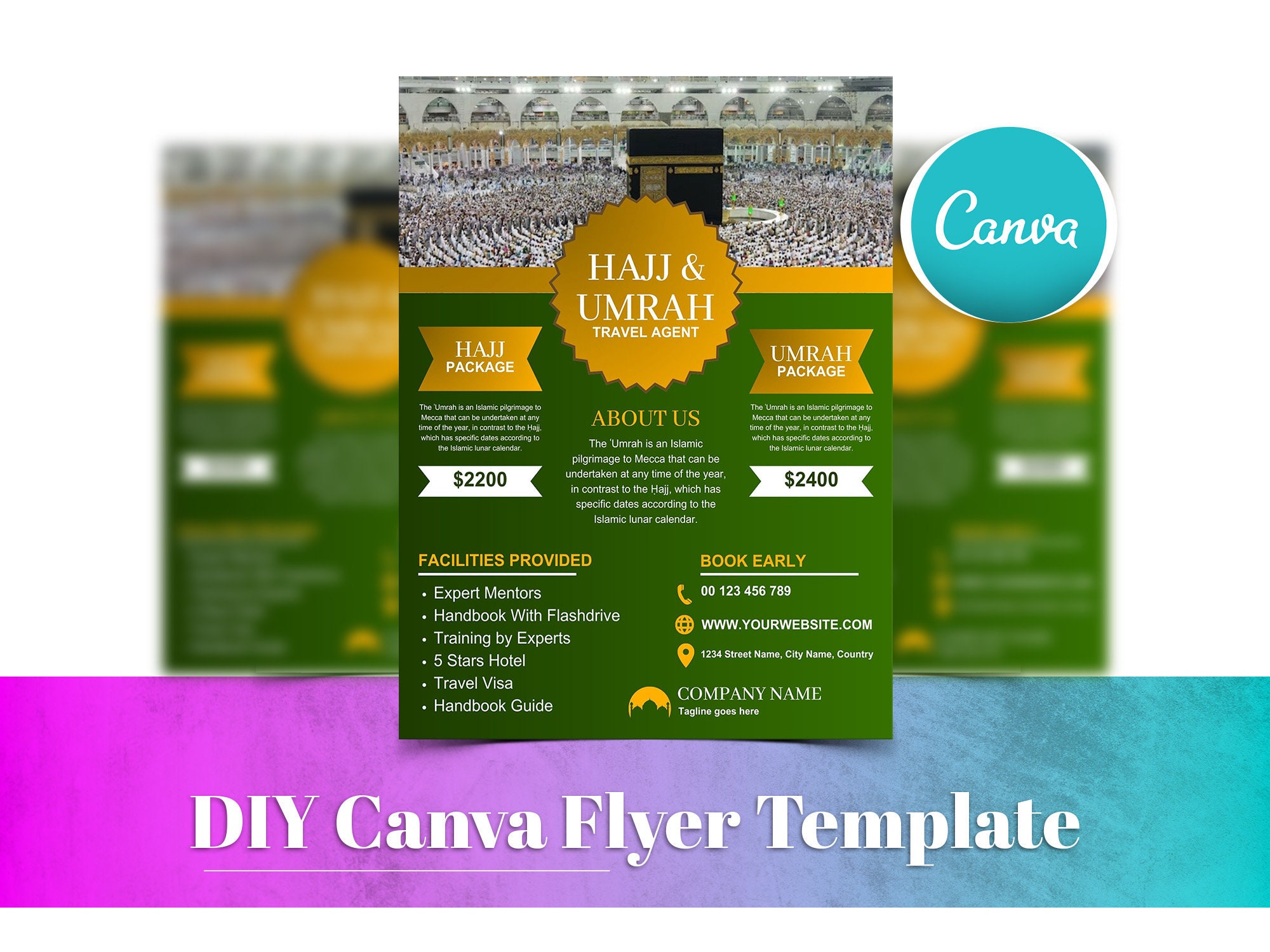 Hajj Flyer, Printable Hajj Umrah Flyer Design, DIY Canva Eid Mubarak ...