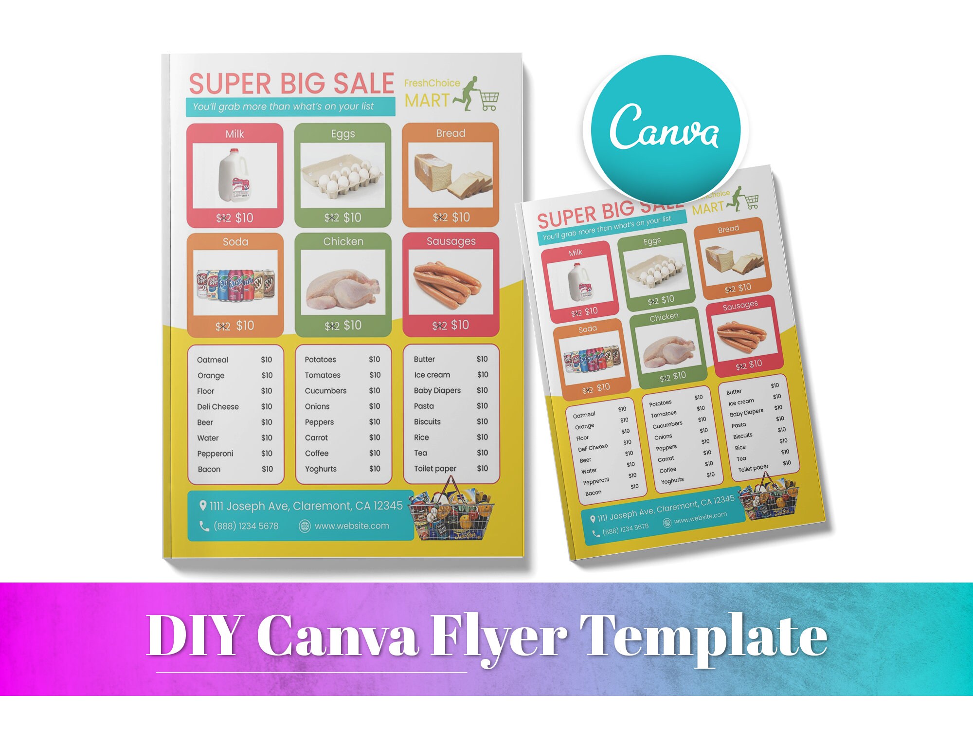 Supermarket Flyer, Grocery Flyer, Editable Flyer , DIY Canva Poster ...