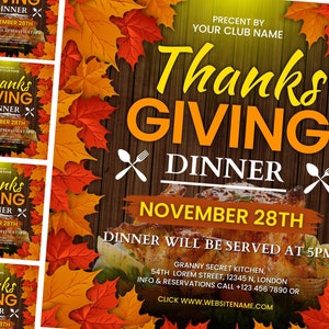 Thanksgiving Card Flyer, Printable Thanksgiving Dinner Invitation ...