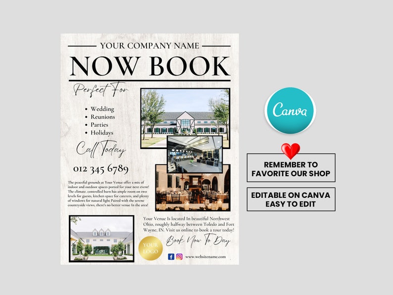 Banquet Flyer, Event Venue, Editable Flyer Design, DIY Canva Poster ...