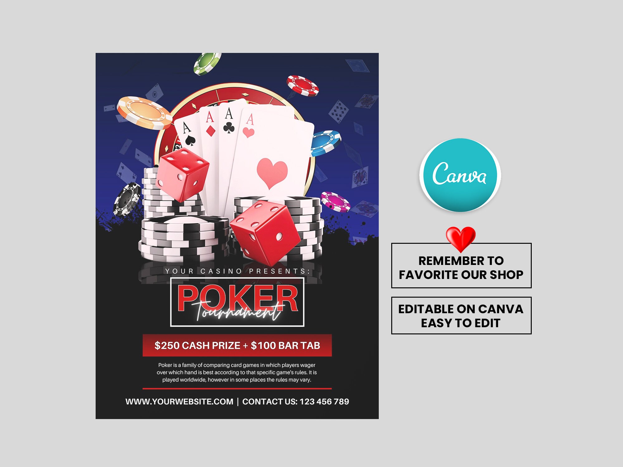 Poker Flyer, Poker Tournament Design, DIY Canva Poker Event Poster ...