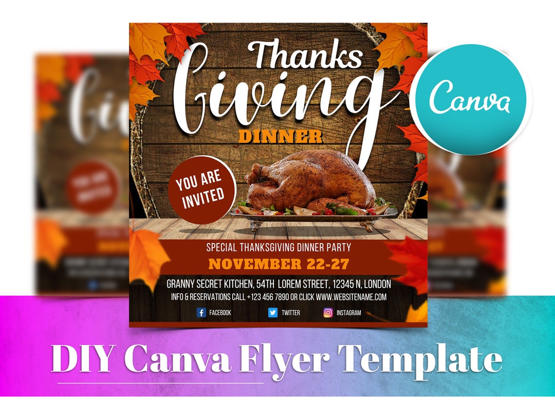 Thanksgiving Card Flyer, Printable Thanksgiving Dinner Invitation ...
