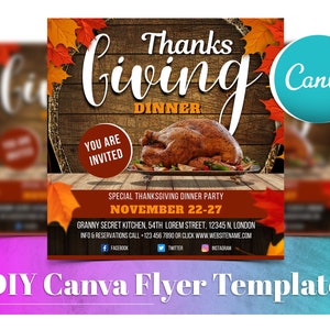 Thanksgiving Card Flyer, Printable Thanksgiving Dinner Invitation ...