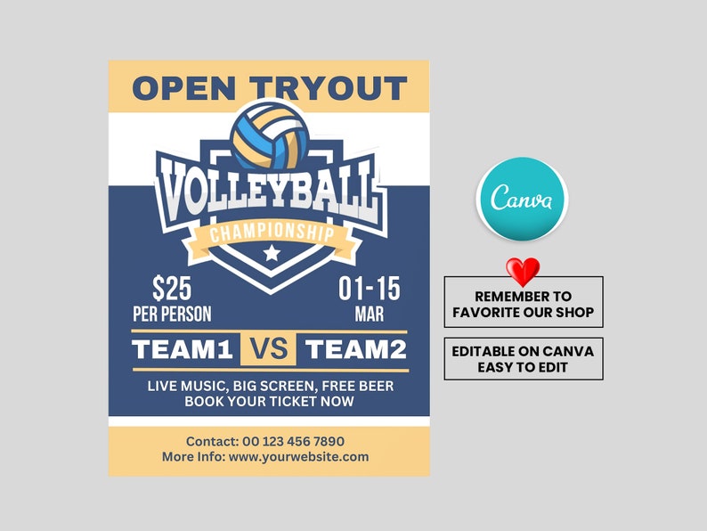 Volleyball Flyer, Volleyball Tournament Design, DIY Canva Volleyball ...