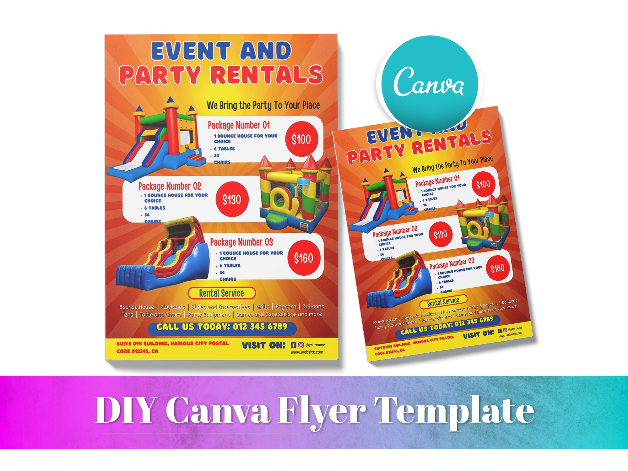 Party Rental Flyer, Editable Flyer Design, DIY Canva Poster Template ...