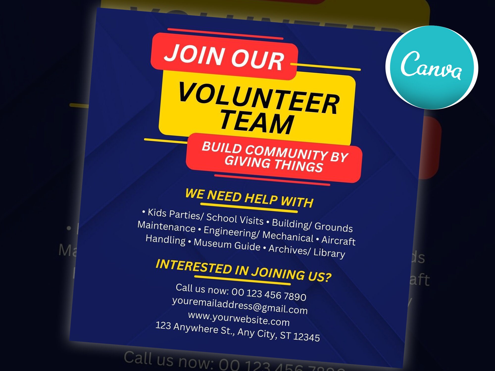 Volunteer Flyer, Volunteers Needed Design, DIY Canva Community Group ...