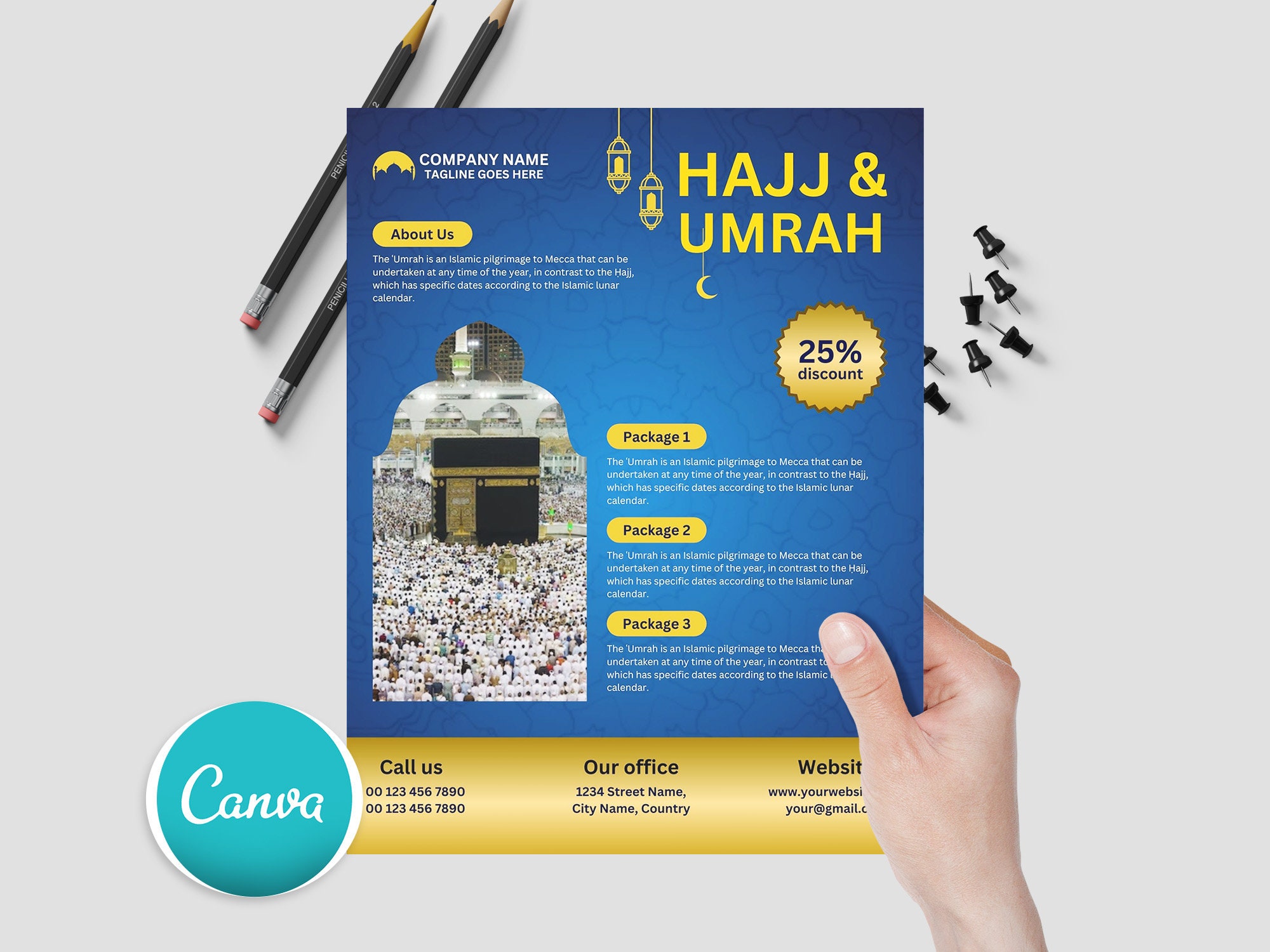 Hajj Flyer, Printable Hajj Umrah Flyer Design, DIY Canva Eid Mubarak ...