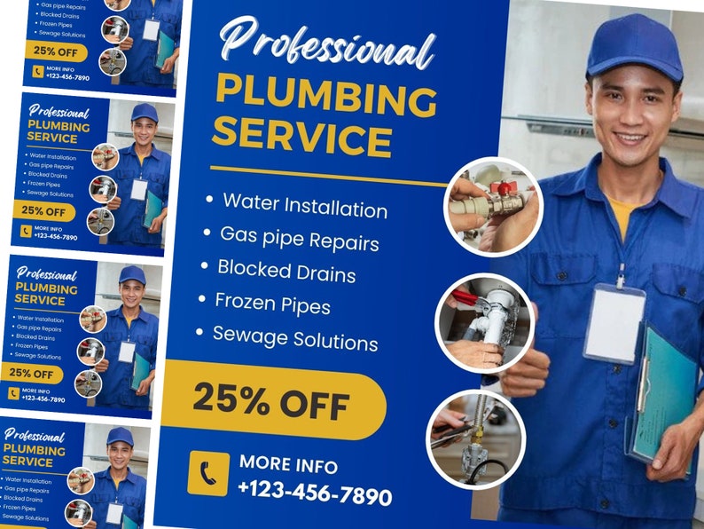 Handyman Flyer, Plumber Flyer, DIY Canva Drain Service Poster Template ...