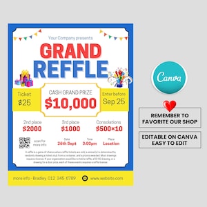 Raffle Flyer, Raffle Contest, Editable Flyer Design, DIY Canva Poster ...