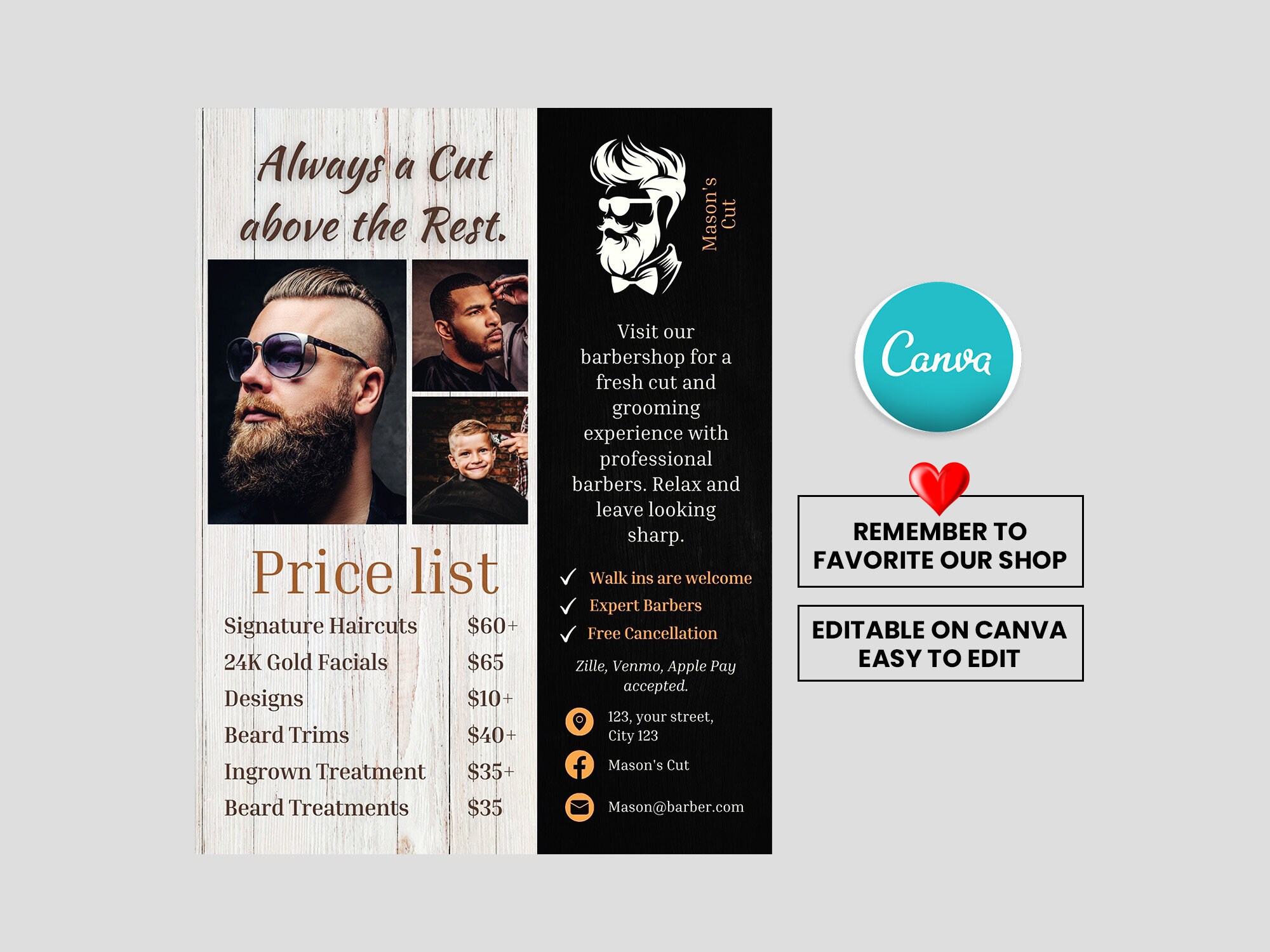 Barbershop Flyer, Barbershop Template, DIY Canva Hair Salon Template ...