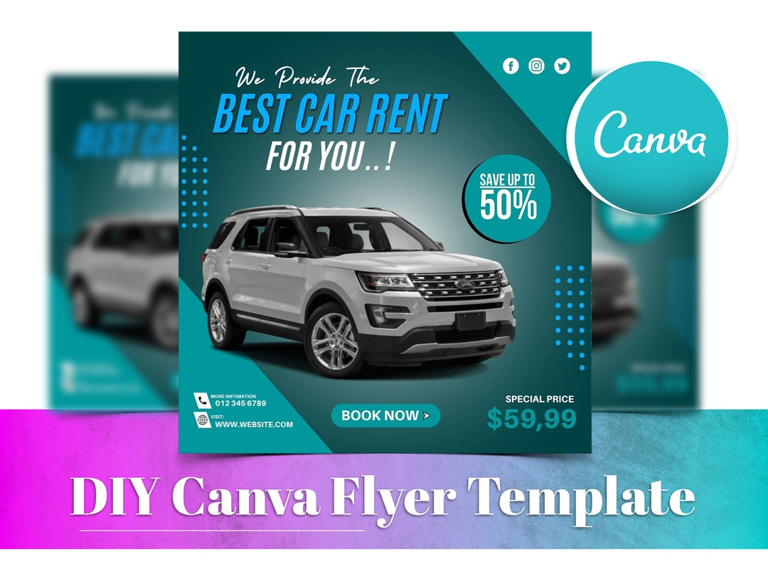 Car Rent Flyer, Editable Car Rental Service Design, DIY Canva Auto ...
