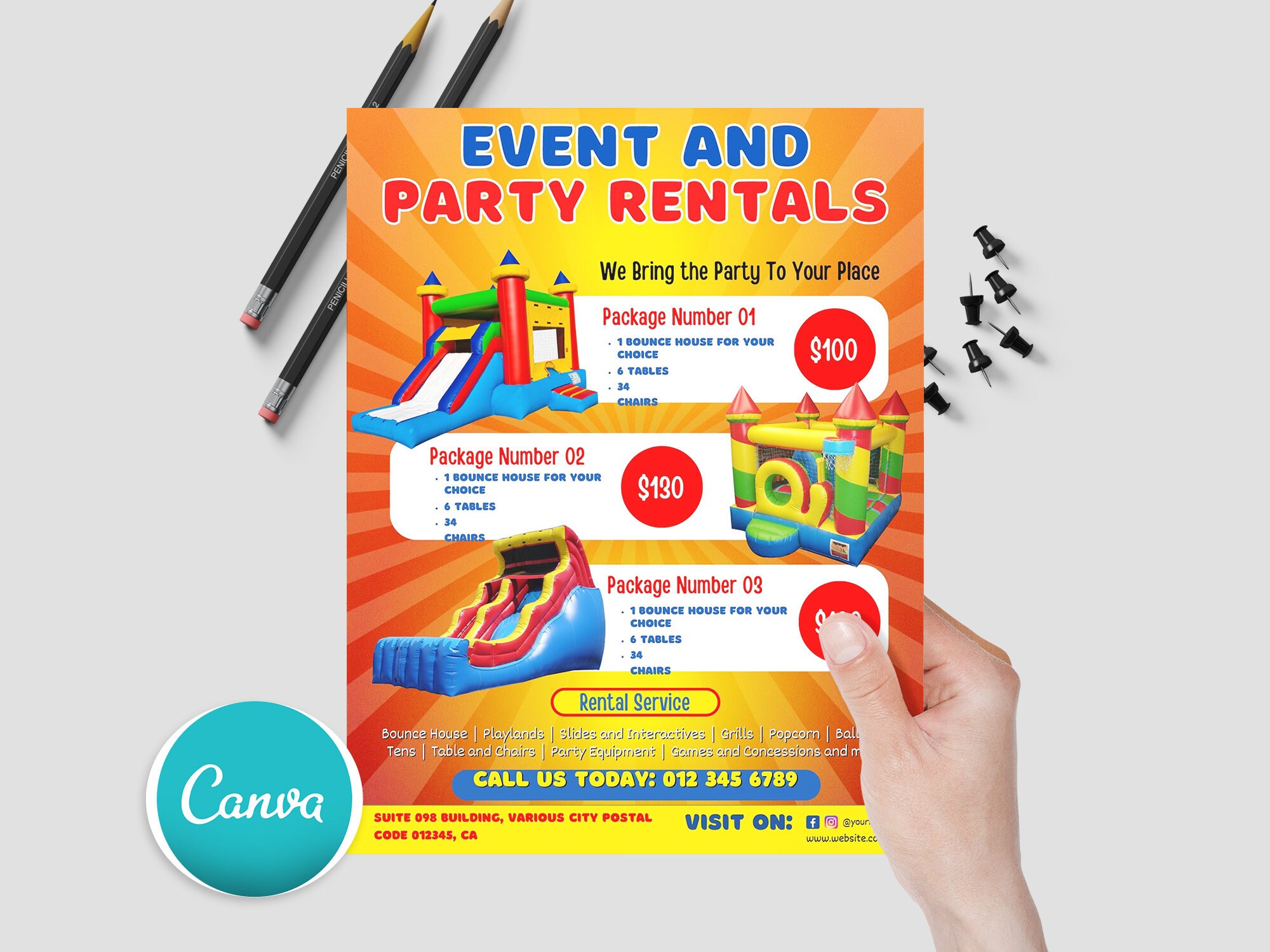 Party Rental Flyer, Editable Flyer Design, DIY Canva Poster Template ...