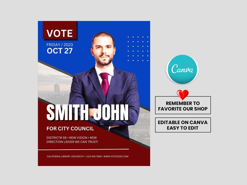 Election Flyer, Printable Election Card Design, DIY Canva Election ...