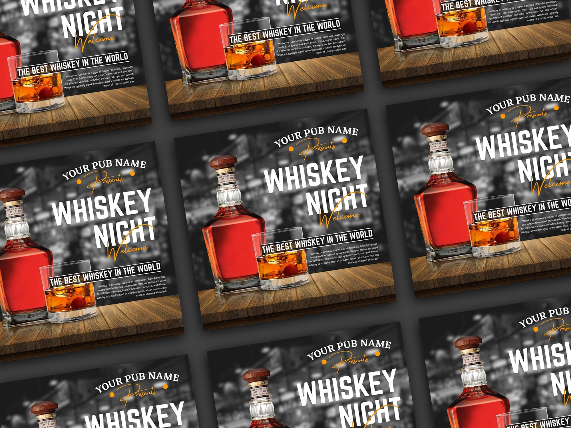 Whiskey Night Flyer, Whiskey Party Template, DIY Canva Bar Post ...