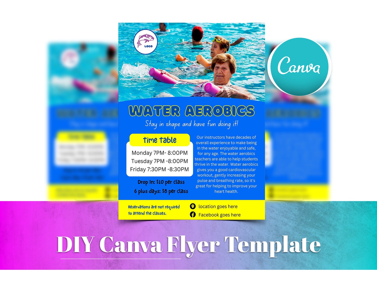 Water Aerobics Flyer, Editable Flyer, DIY Canva Template, Water ...