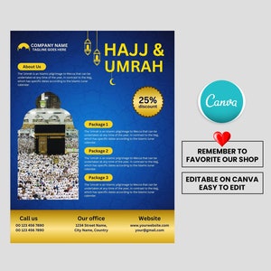 Hajj Flyer, Printable Hajj Umrah Flyer Design, DIY Canva Eid Mubarak ...