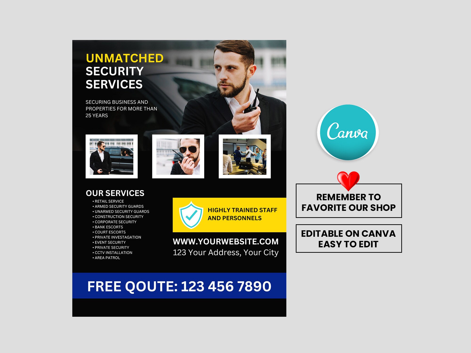 Security Flyer, Security Service Flyer, Editable Flyer , DIY Canva ...