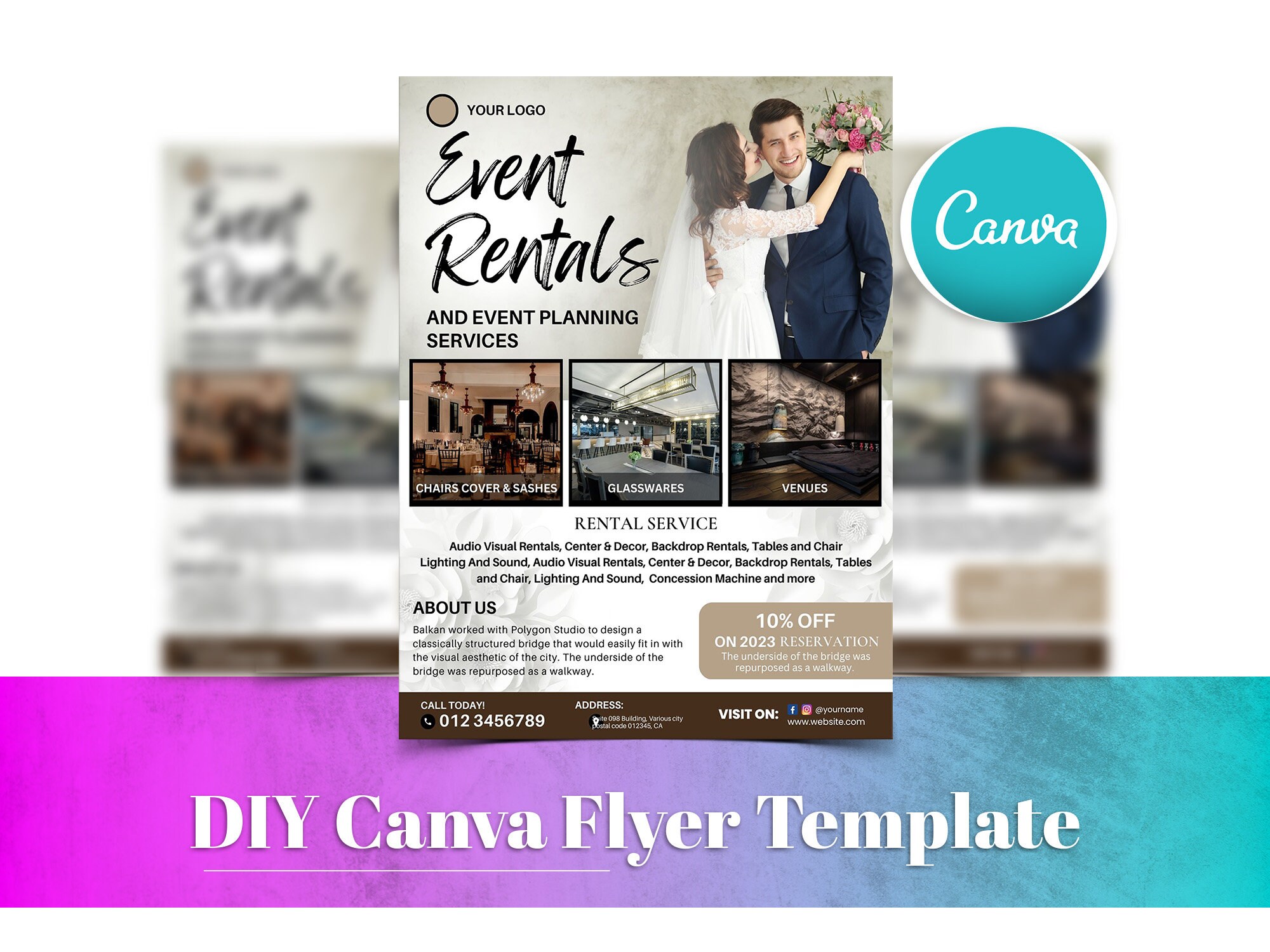 Wedding Venue Flyer, Event Venue, Editable Flyer Design, DIY Canva ...