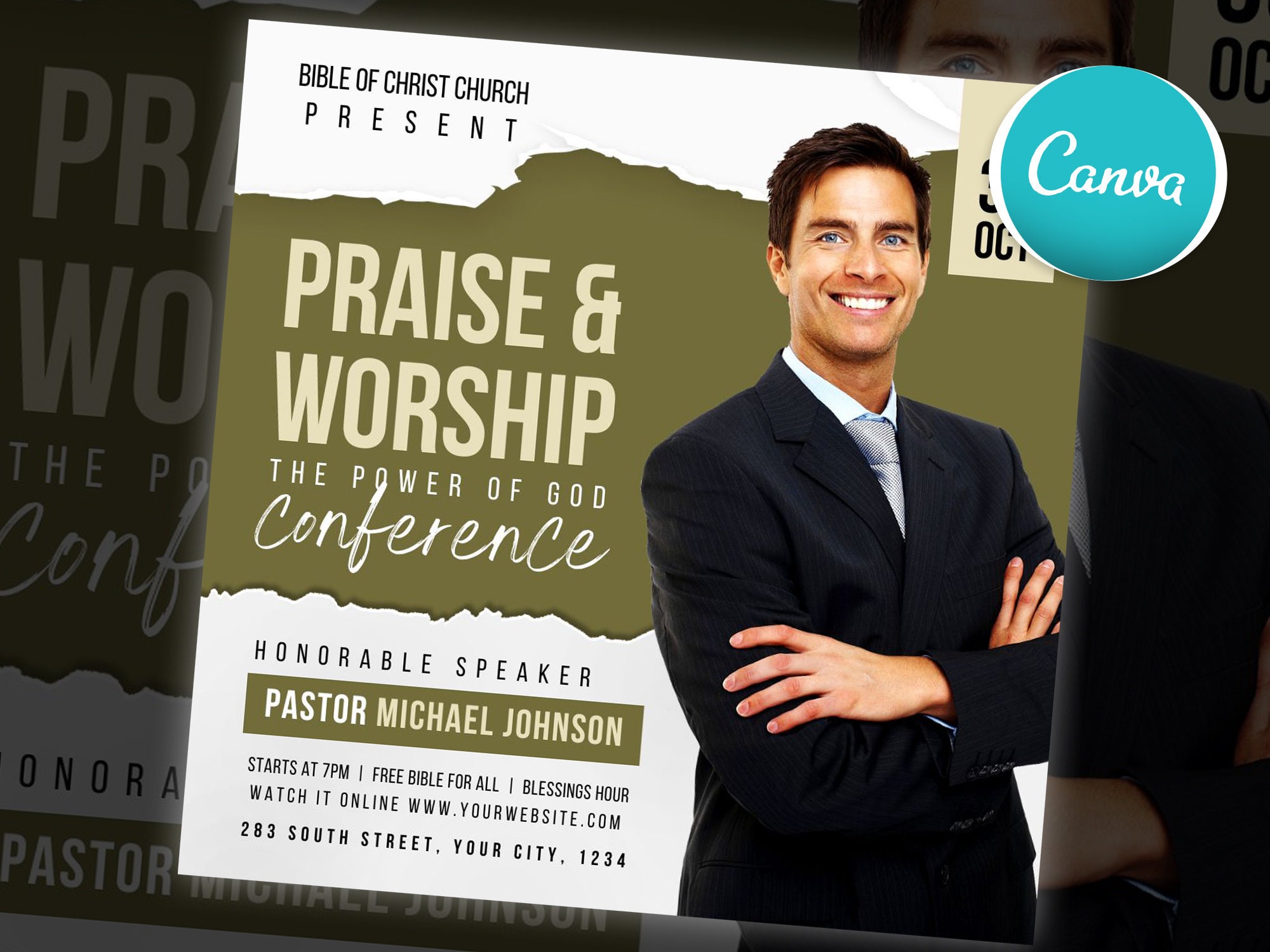 Church Flyer, Church Event Flyer, DIY Canva Church Program Flyer ...