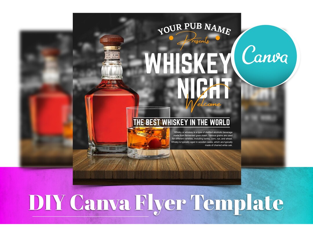 Whiskey Night Flyer, Whiskey Party Template, DIY Canva Bar Post ...