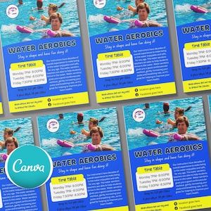 Water Aerobics Flyer, Editable Flyer, DIY Canva Template, Water ...