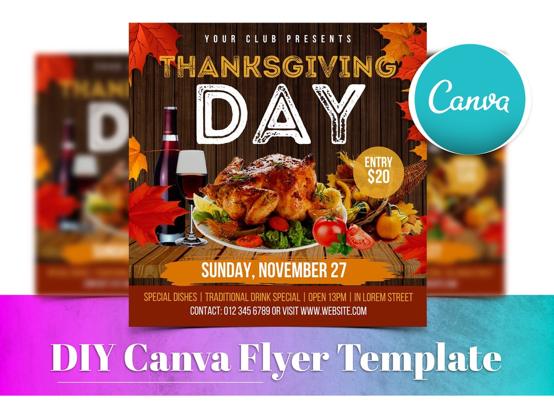 Thanksgiving Card Flyer, Printable Thanksgiving Dinner Invitation ...