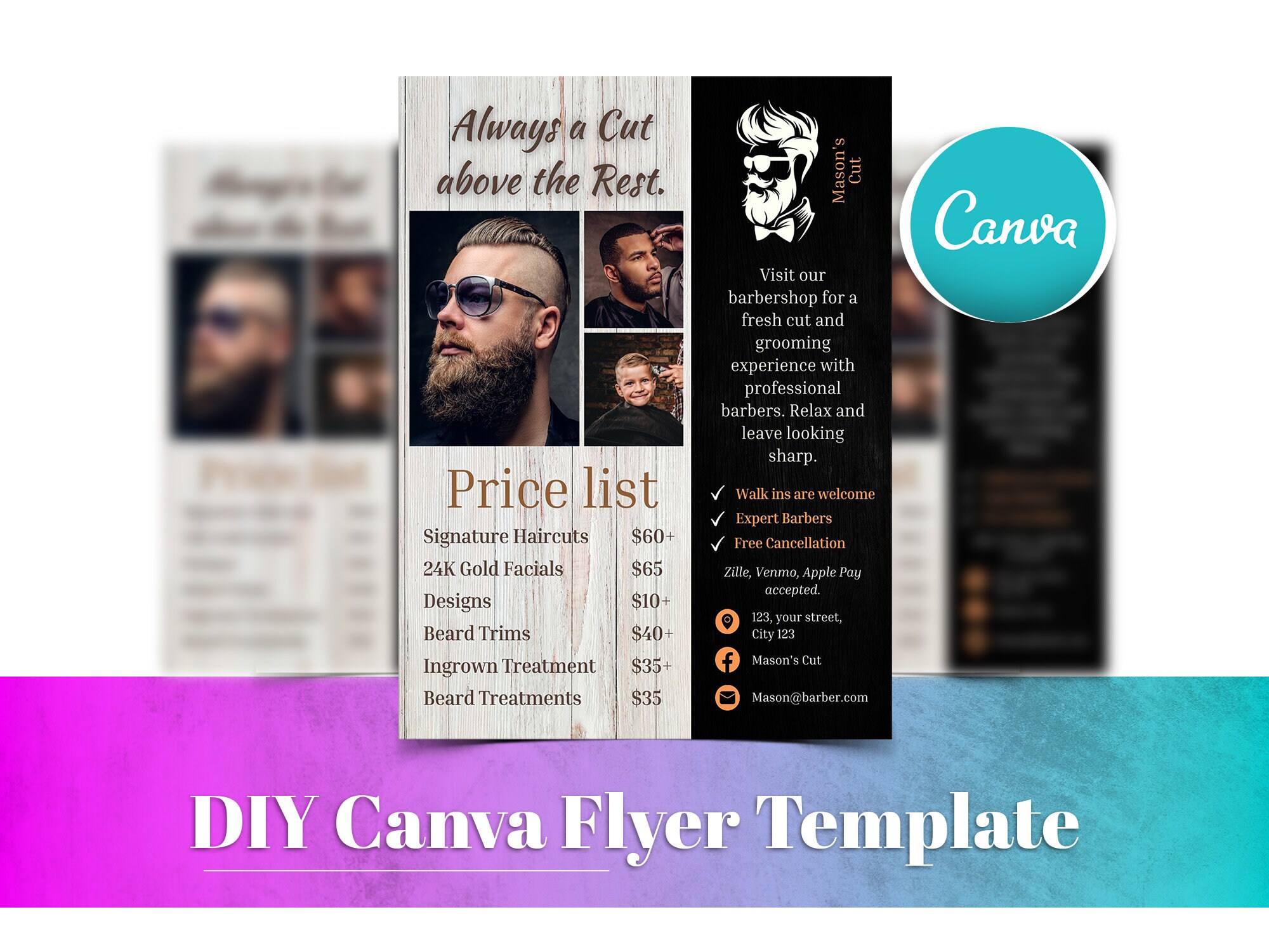 Barbershop Flyer, Barbershop Template, DIY Canva Hair Salon Template ...