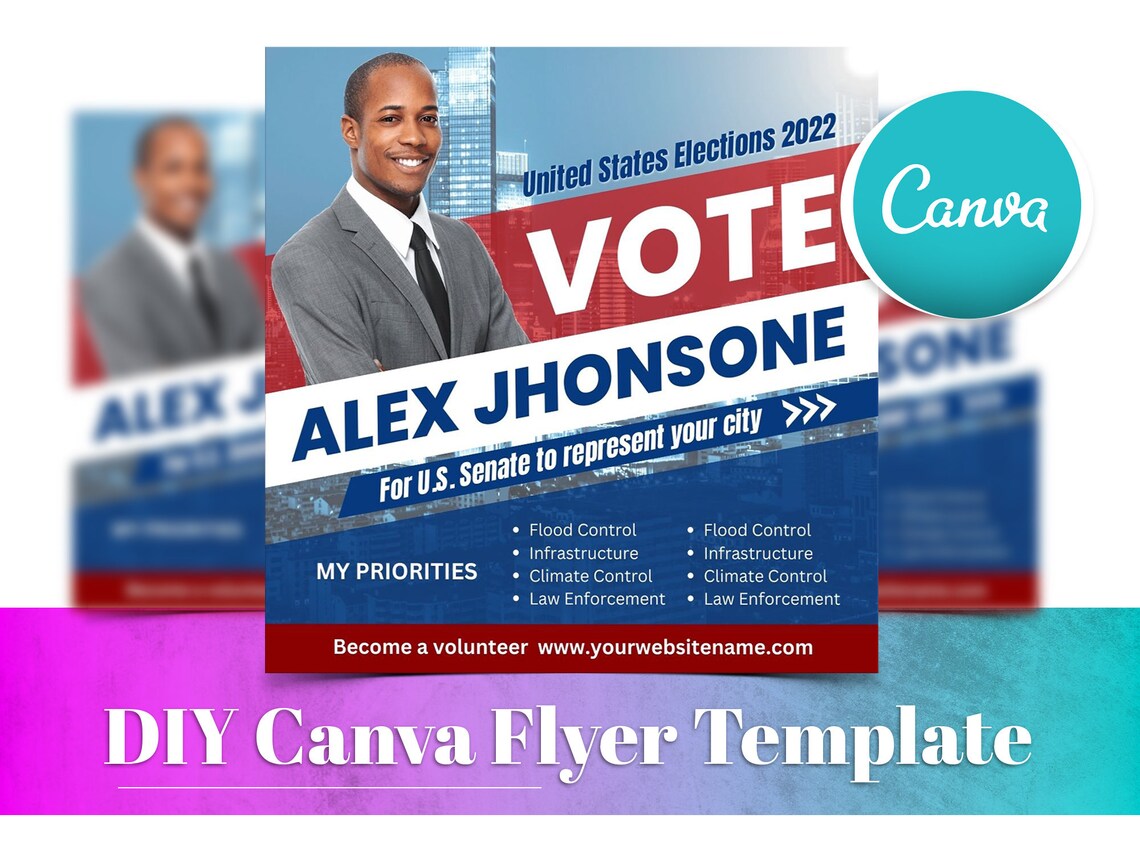 Election Flyer, Printable Election Card Design, DIY Canva Election ...