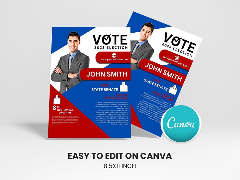 Election Flyer, Printable Election Card Design, DIY Canva Election ...