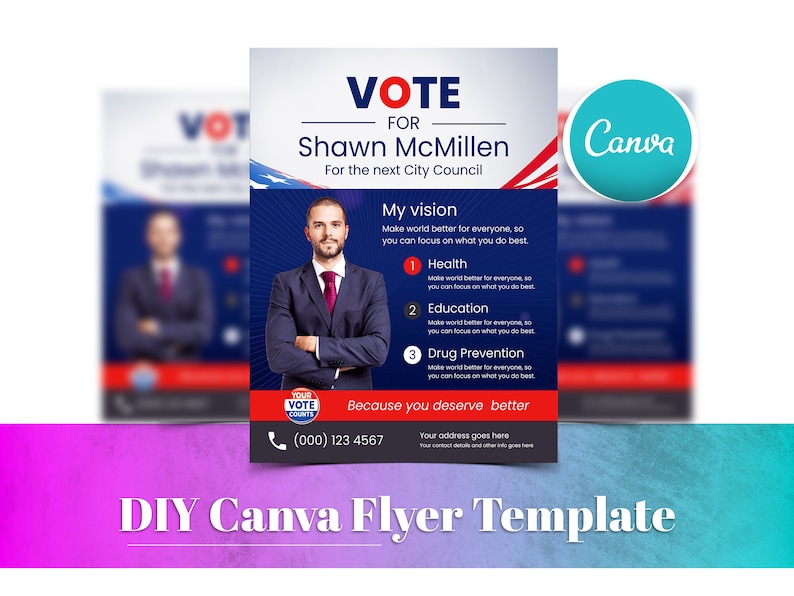 Election Flyer, Printable Election Card Design, DIY Canva Election ...