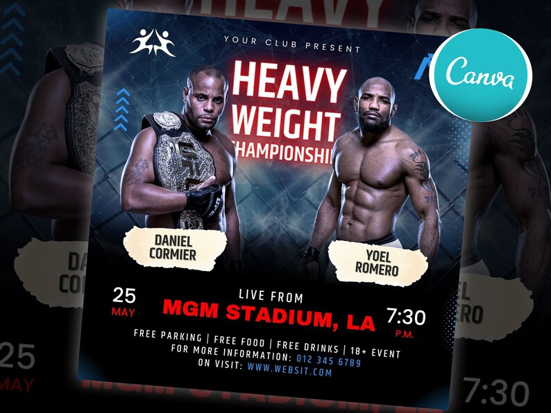 Boxing Flyer, Boxing Match Design, DIY Canva Boxing Schedule Template ...