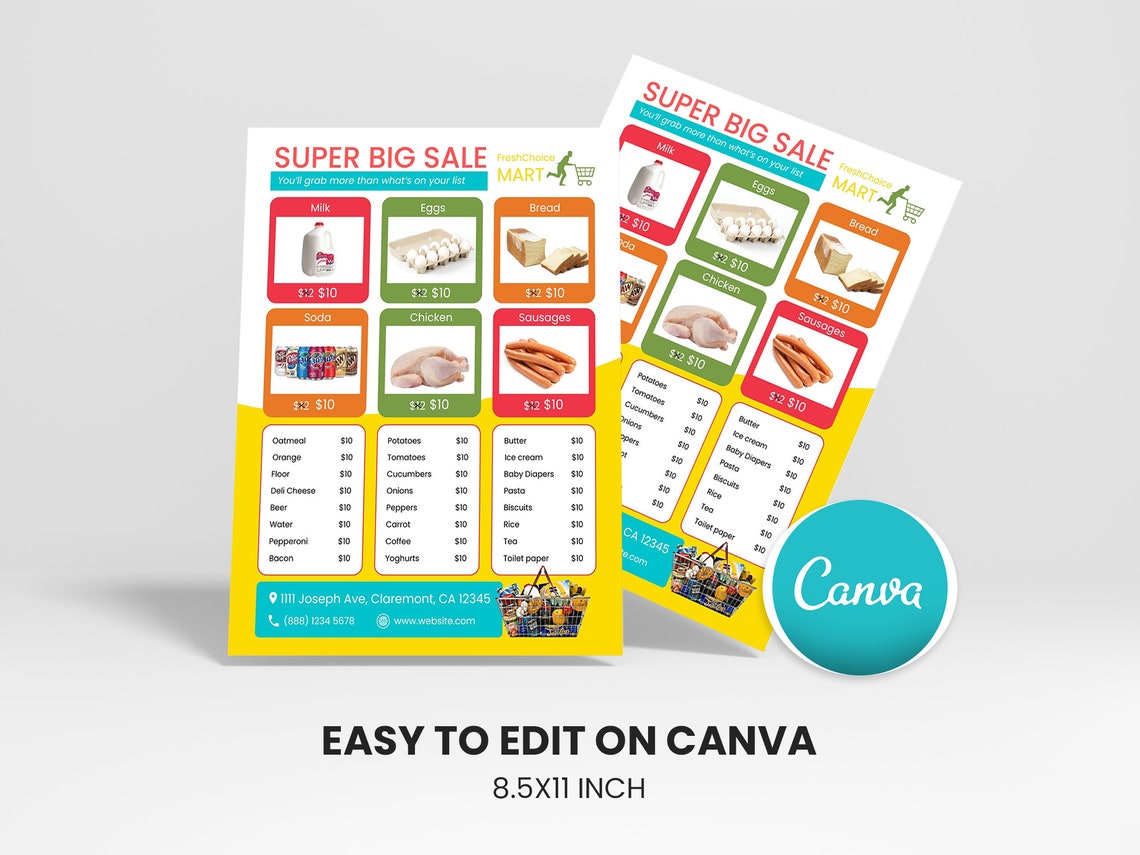 Supermarket Flyer, Grocery Flyer, Editable Flyer , DIY Canva Poster ...